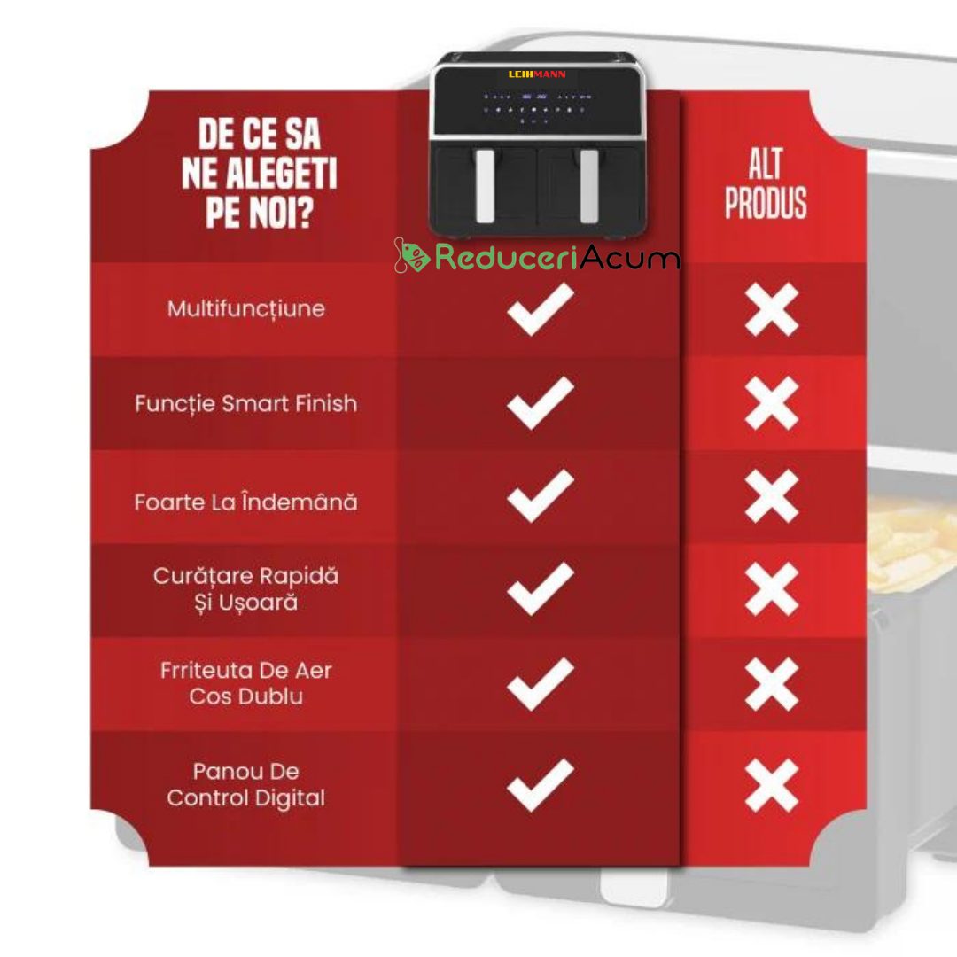 Friteuza cu aer cald 2400 W, Cos Dublu, 9 litri, Termostat 80 - 200 °C ...