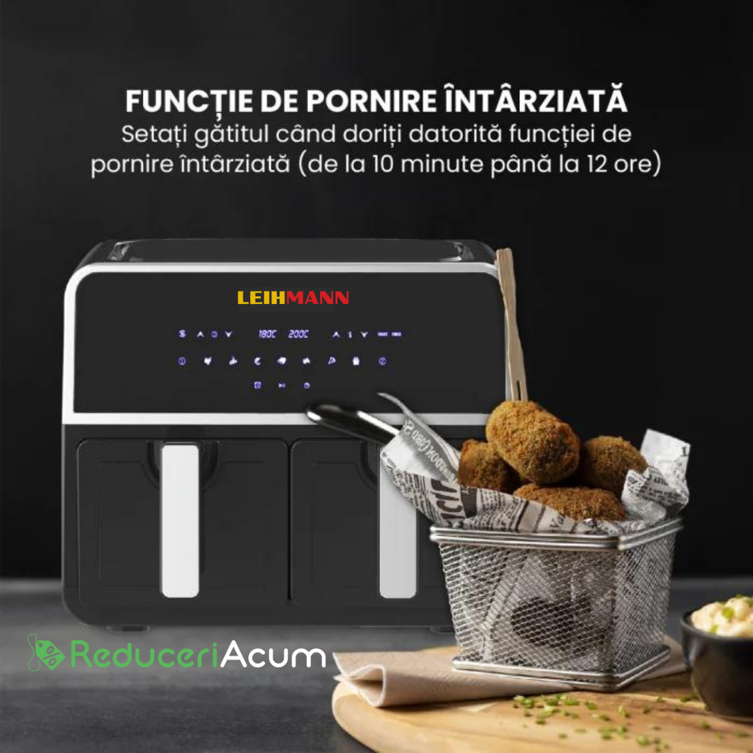Friteuza cu aer cald 2400 W, Cos Dublu, 9 litri, Termostat 80 - 200 °C ...
