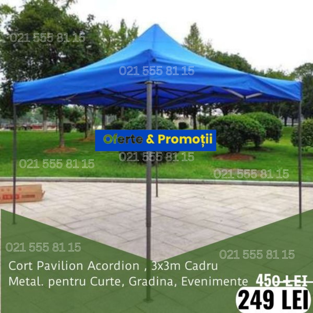 Cort albastru Pavilion 3x3m Pliabil, tip acordeon! Cadru Metal pentru ...